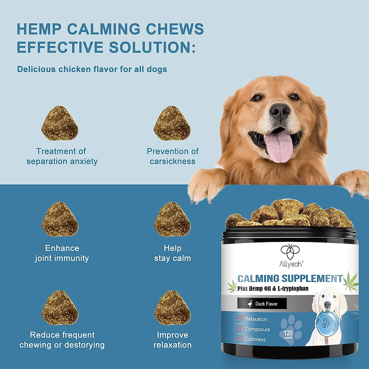 Dogs Calming Chews, Dog Treats Anti Anxiety Relief Dog Chill Pill Bites, Hemp Calm Care, Fireworks Travel Sleep Aggression Separation Pain Ease, Dog Anxiety Grooming Pets Supplements Relaxer Calm Aid