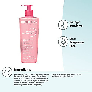 Bioderma Sensibio Foaming Gel Cleansing and Make-Up Removing Refreshing feeling for Sensitive Skin Unscented, 16.7 Fl Oz