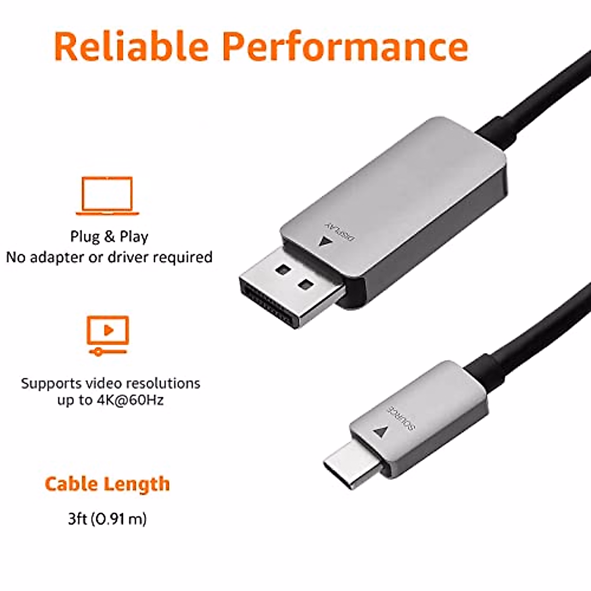 AmazonBasics Aluminum USB-C to DisplayPort Cable - 3-Foot - Amazon Vine