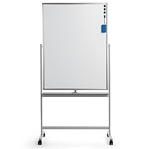 Displays2go 36 x 48 Magnetic White Board with Wheels, Double-Sided – Silver (WHBMOB3648)