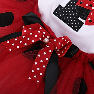 First Birthday Outfit Girl: Baby Girls 1st Birthday Cake Smash 3pcs Outfits Set Cotton One Year Old Romper Bodysuit+Tutu Dress+Flower Headband Princess Skirt Clothes Photoshoot (3pcs Red Ladybug)