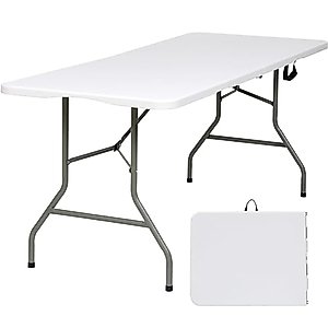 Fenbeli Folding Tables 6ft Plastic Foldable Table Heavy Duty Lightweight Folding Table Fold in Half with Handle for Outdoor & Indoor Party Dining Camping Wedding BBQ Catering