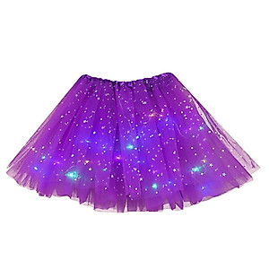 Birthday Tutu for Women Plus Size Skirt Princess Bulb Pleated Star Women Sequins with LED Tulle Skirt Small Mesh Skirt Purple