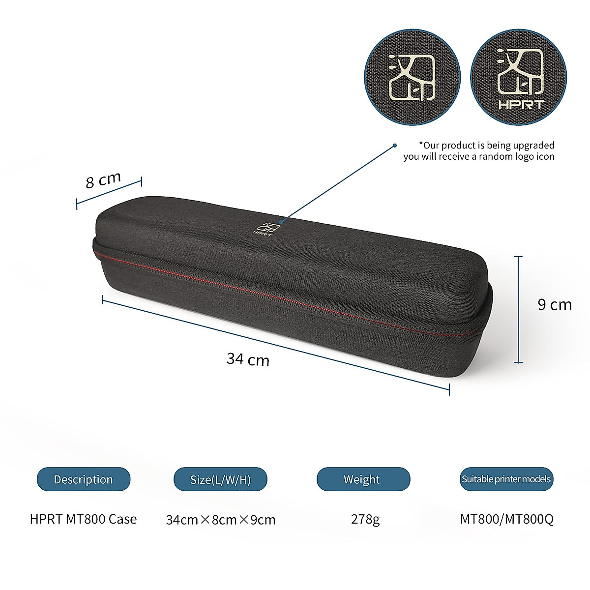 HPRT Hard EVA Storage Case MT800 MT800Q Mobile A4 Thermal Printer, Portable Printer Carry Case, Black Compact and Lightweight, Waterproof and Shock Proof