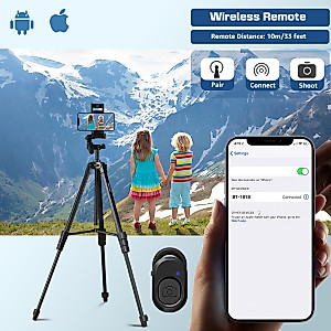 Lusweimi 72-Inch Tripod for ipad iPhone, Camera Tripod for Phone with 2 in 1 Tripod Mount Holder for Cell Phone/Tablet/Webcam/Gopro, Tripod with Carry Bag and Wireless Remote for Photography/Video