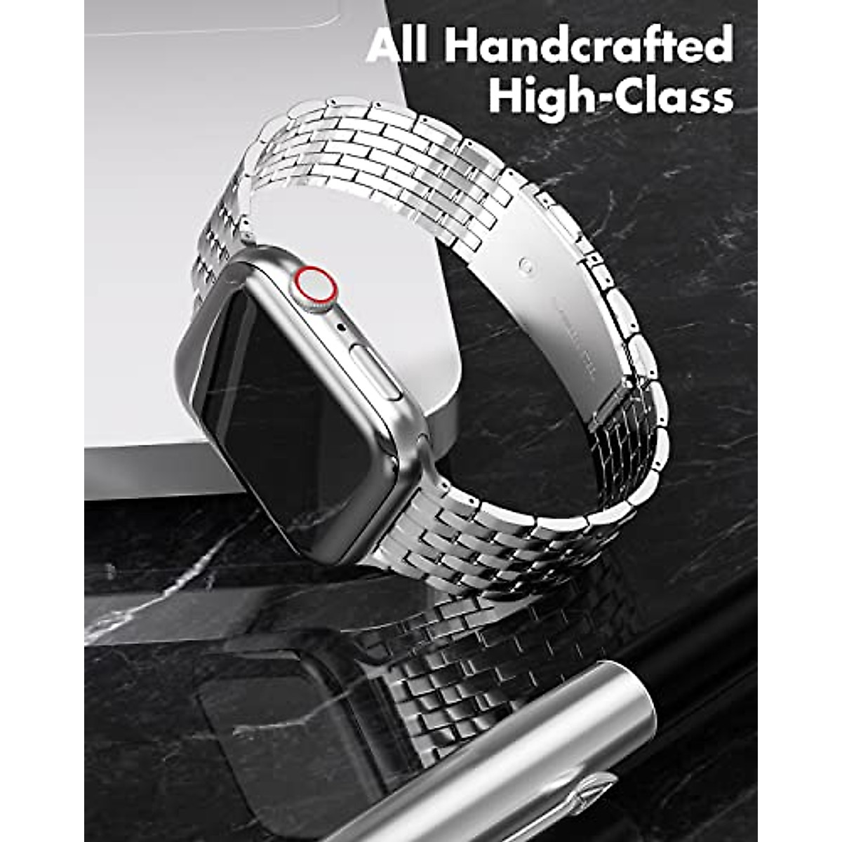 TISIMO for Apple Watch Band 41mm 40mm 38mm 45mm 44mm 42mm Series 9 8 7 6 5 4 3 2 1 SE SE2 Women and Men,Stainless Steel Metal Watchband for iWatch (Sliver)