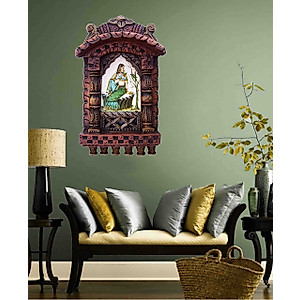SANVIKA Lady Enjoying with Parrot, Rajasthani Traditional Jarokha Wood Jharokha elegant and Decorative Wood Craft for Home Decor and Gifts
