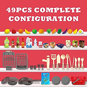Aikitub Kitchen Play Set for Kids - 49PCS Pretend Cooking Playset Accessories with Pot and Pan,Dish Rack,Play Sink,Pretend Play Food Toys with Baby&Toddler-Educational Gift for 3 4 5 6 Ages Girls&Boys