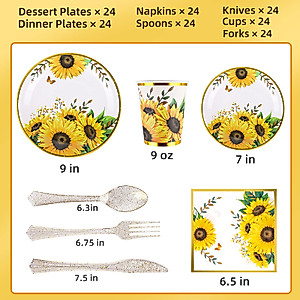 Sunflower Party Supplies, Sunflower Plates and Napkins Set, Disposable Sunflower Plates, Party Cups, Napkins and Cutlery for Sunflower Birthday, Baby Shower, Bridal Shower, Sunflower Parties Serves 24