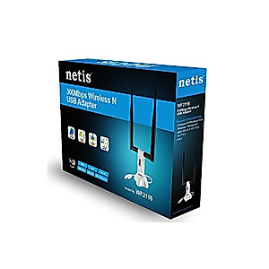 Netis Wireless N 300Mbps Long-Range USB Adapter with Two 5dBi Antennas and USB 2.0 Cradle (WF-2116), 300 Mbps High Gain