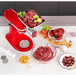 Stainless Steel Food Grinder Attachment for KitchenAid Mixers, Dishwasher Safe, Strong Meat Processor Accessories Included 3 Sausage Stuffer Tubes