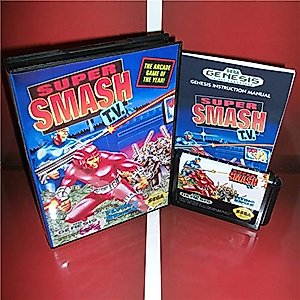 Super Smash T.V. Us Cover With Box And Manual For Sega Megadrive Genesis Video Game Console 16 Bit Md Card USA EUR Case