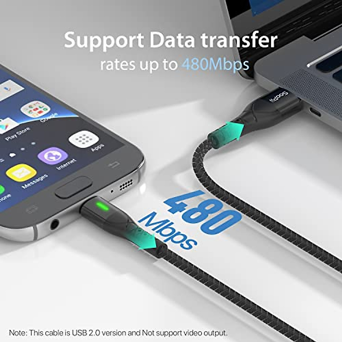 SOOPII Micro USB Cable, 2Pack 6.6FT Android Charging Cable with Smart LED Indicator,Nylon Braided Fast Phone Charger Cord for Samsung Galaxy S7 S6 Edge S5,Android Phones,PS4,MP3 and More-Black …