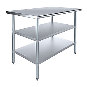 AmGood Stainless Steel Work Table with 2 Shelves | NSF | Metal Utility Table (48" Long x 30" Deep)