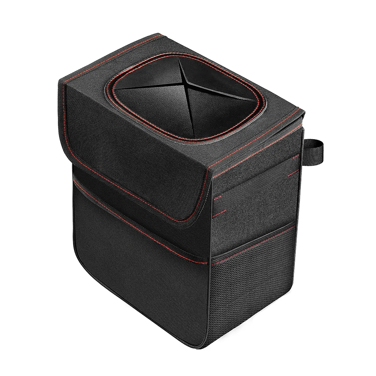 Simple Deluxe Car Trash Can with Lid and Storage Pockets, Leak-Proof Car Garbage Can with Adjustable Straps, Waterproof, Portable and Collapsible Trash Bag for Car, 2 Gallon, Black