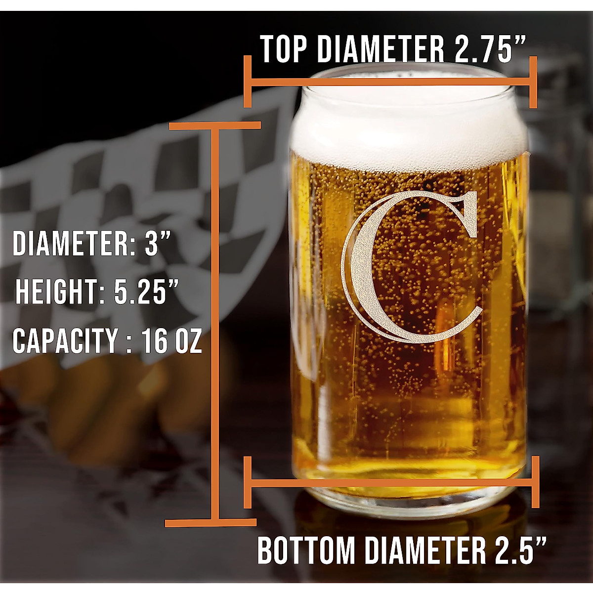 Etched Monogram 16oz Can Glass for Soda or Beer (Letter C), A-Z Personalized gifts for men, Customized coffee glasses, Custom Initial, Birthday gift for Mens Her Brother Husband cup