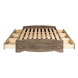 Prepac Mate's Queen 6-Drawer Minimalist Platform Storage Bed, Contemporary Queen Bed with Drawers 81.5" D x 63" W x 18.75" H, Drifted Gray, DBQ-6200-3K