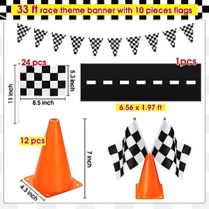 WinnerWhy 179 Pcs Racing Birthday Party Decorations Includes 141 Traffic Lights Balloon Stand Set 12 Traffic Cones 24 Racing Waving Flags 1 Grid String Flags 1 Racetrack Floor Runner