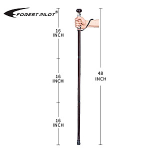 FOREST PILOT 3 Pieces Detachable Hardwood Walking Stick Flat Wooden Ball Head with a Compass (Dark Rose Color, 48 Inches, 1 Piece)…