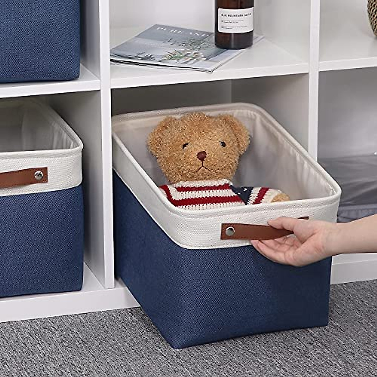 HNZIGE Small Fabric Baskets for Organizing Collapsible Storage Baskets for Shelves, Closets, Laundry, Nursery, Decorative Baskets for Gifts Empty (White&Blue)