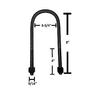 Round U-Bolt 9/16" Thick x 3-3/4" ID x 8" Long w/Zinc Plated Nuts Farmer Bob's Parts R258