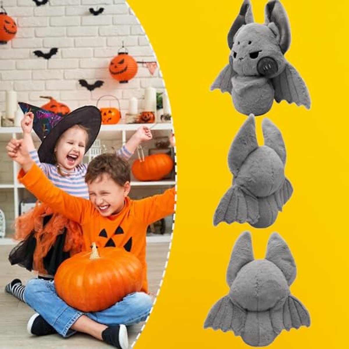 ELAINREN Crazy Gray Bat Plush Toy Halloween Bat Stuffed Soft Pillow Cartoon Furry Bat Plushie Dolls Gifts/13.7''