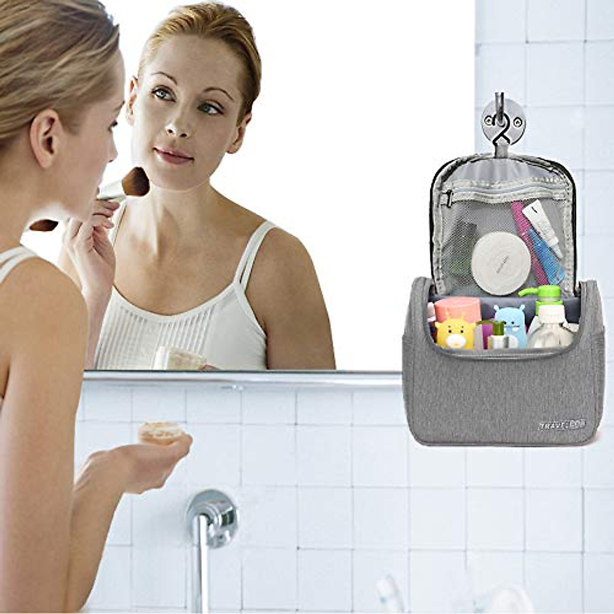 Homthumb Hanging Toiletry Bag for Women and Men,Water-resistant Travel Cosmetic Makeup Organizer Bag for Bathroom Shower,Grey