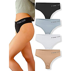 FINETOO 4 Pack High Waist Thongs for Women Breathable Underwear Soft Stretchy Nylon Spandex No Side Seam Panties(XL)