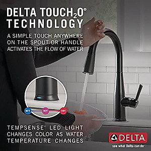 Delta Faucet Essa VoiceIQ Touchless Kitchen Faucets with Pull Down Sprayer, Smart Faucet, Alexa and Google Assistant Voice Activated, Kitchen Sink Faucet, Matte Black 9113TV-BL-DST
