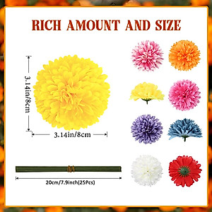 Marigold Flower Heads Bulk 40 Pcs, Faux Mexican Artificial Flowers for Day of the Dead Decorations - DIY Wreath Garland Craft indian wedding Diwali Home Dia De Los Muertos Decor Halloween(Multicolor)