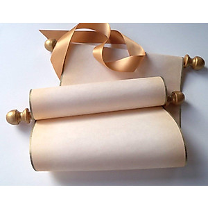 Blank scroll with box on aged parchment, 5" wide paper, gold accents