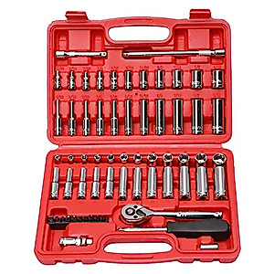 CASOMAN 1/4-Inch Drive Master Socket Set with Ratchets, Adapters, Extensions with 1/4’‘ Dr. Bits Set, Inch/Metric, 6-Point, 5/32-Inch - 9/16-Inch, 4 mm - 14 mm, 62-Piece 1/4" Dr. Socket Set