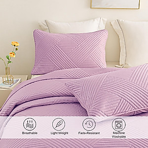 Whale Flotilla Queen Quilt Set, Soft Lightweight Quilts Bedspreads Coverlet with Embossed Pattern, Bedding Sets with 2 Pillow Shams, Reversible Bed Cover for All Seasons, 96x90 Inches, Purple