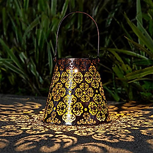 Hanging Solar Powered Lantern Light Outdoor Decor Light with Handle,Waterproof Lantern Decoration for Ceiling Porch Yard Tree Fence Garden Patio,Retro Decorative for Halloween Christmas Holiday Party