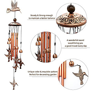 Choha Hummingbird Wind Chimes for Outdoor, Aluminum Tube Windchime with S Hook, Mobile Metal Sympathy Memorial Hummingbird Wind Bells for Home, Yard, Patio, Garden Decoration, Gift for Mom Grandma