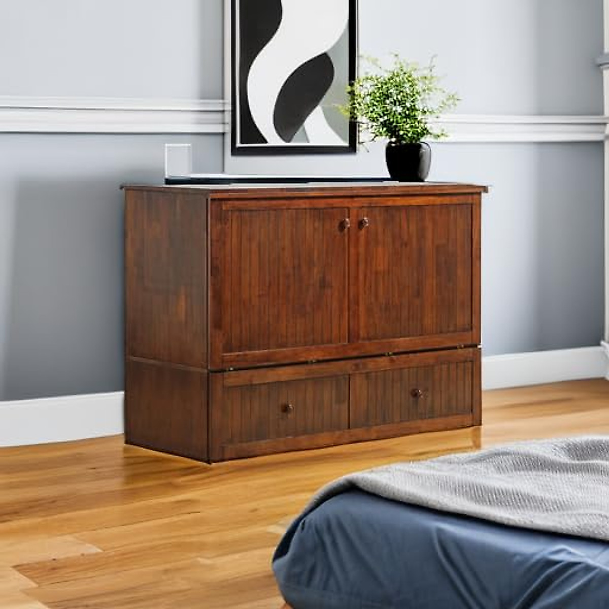 Murphybedz Tuscany Murphy Cabinet Chest Bed with Charging Station 6 Inch, Queen (Tobacco)