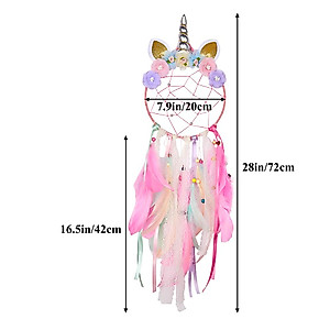 QtGirl Dream Catchers for Kids Unicorn Wall Decor for Girls Bedroom Flower Feather Wall Hanging Decoration