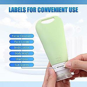Sliner 4 Pieces Travel Bottles with Bag Labels Brush Hooks Funnel Silicone Refillable 3oz Travel Size Bottles Leak Proof Reusable Squeezable Empty Travel Containers for Toiletries Shampoo Conditioner
