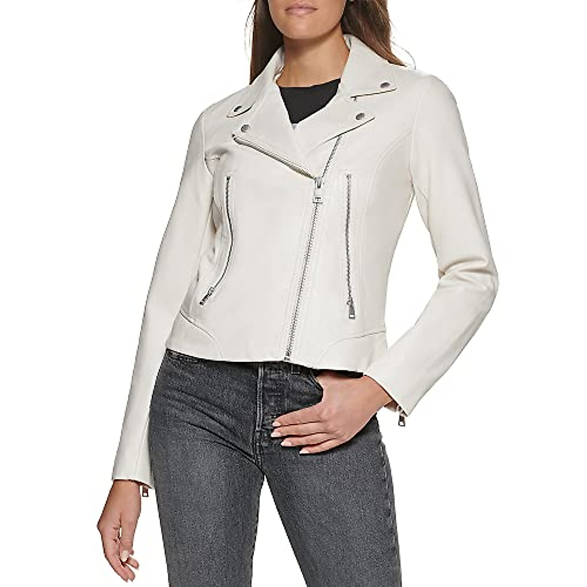 Levi's Women's Faux Leather Asymmetrical Moto Jacket, Oyster, X-Large
