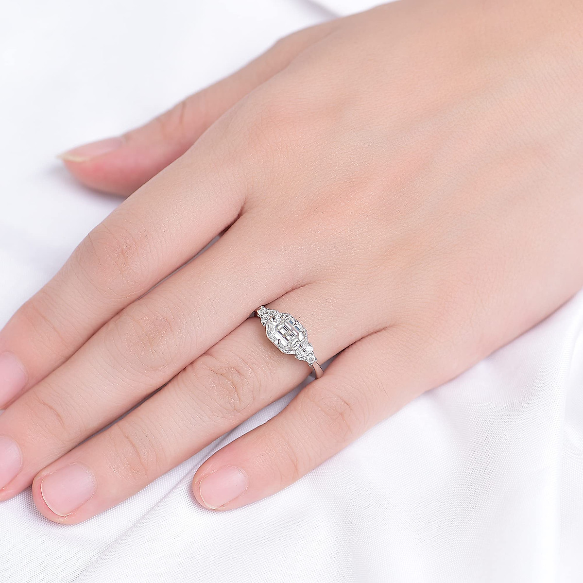 DovEggs Moissanite Engagement Rings for Women Center 2ct 6X8mm GHI Color Emerald Cut Moissanite Wedding Ring 14K Gold QUALITY Sterling Silver Anniversary Ring(GHI Colorless, 6.5)