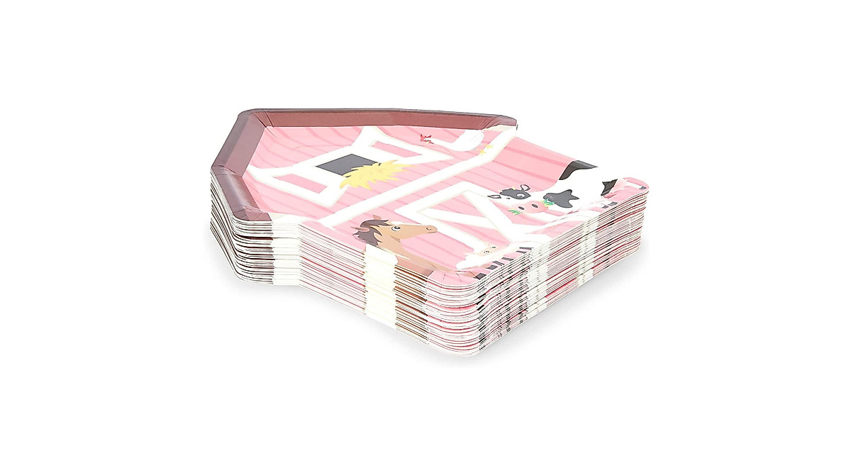 Pink Barnyard Farm Animal Plates for Birthday Parties