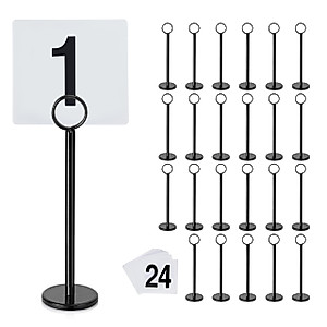 New Star Foodservice 27693 Ring Clip Table Number Card Holders, w/Number Cards, 1 to 24, Set of 24, 8-Inch, Black Stand