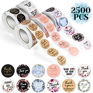 Thank You Stickers Rolls, 2500Pcs 1 Inch Thank You for Supporting My Small Business Envelope Seals, 5 Rolls 12 Patterns Small Thank You Stickers for Wedding, Birthday, Party Gift Wrap Bag