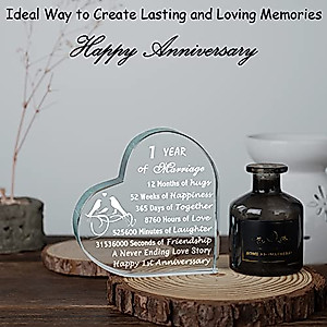 IFOLAINA 1 Year of Marriage Gift 1st Wedding Anniversary Crystal Heart Gift for Her Keepsake Decoration Gifts for Couple Him Her Husband Wife - 1 Year