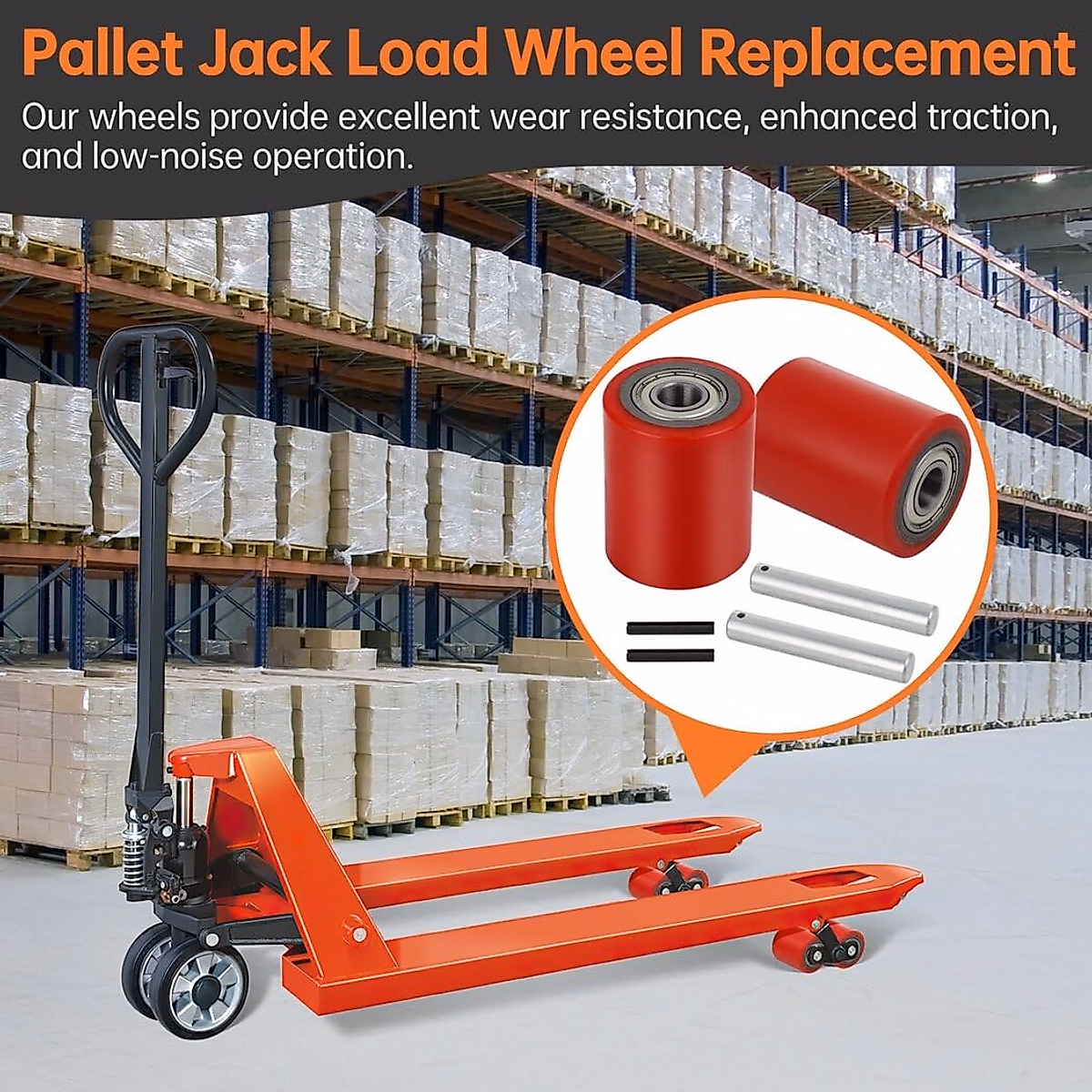 Homaisson 1 Pair Pallet Jack Load Wheels, Manual Pallet Jack Truck Wheels 3” x 3.75” with Bearings ID 20mm, Pallet Jack and Lift Truck Rear Wheel Replacement(1 Pair)