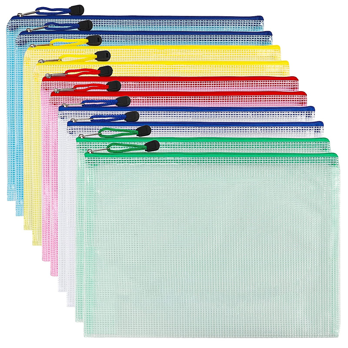 EOOUT 10pcs Mesh Zipper Pouch Zipper File Bags, Puzzle Project Bags for Cross Stitch and Organizing Storage, Letter Size A4 Size for Travel, School, Board Games and Office Supplies