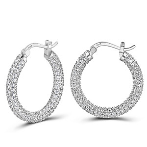925 Sterling Silver Post Hoop Earrings for Women Gilrs White Cubic Zirconia Chunky Sterling Silver Hoop Earrings weinuo Jewelry