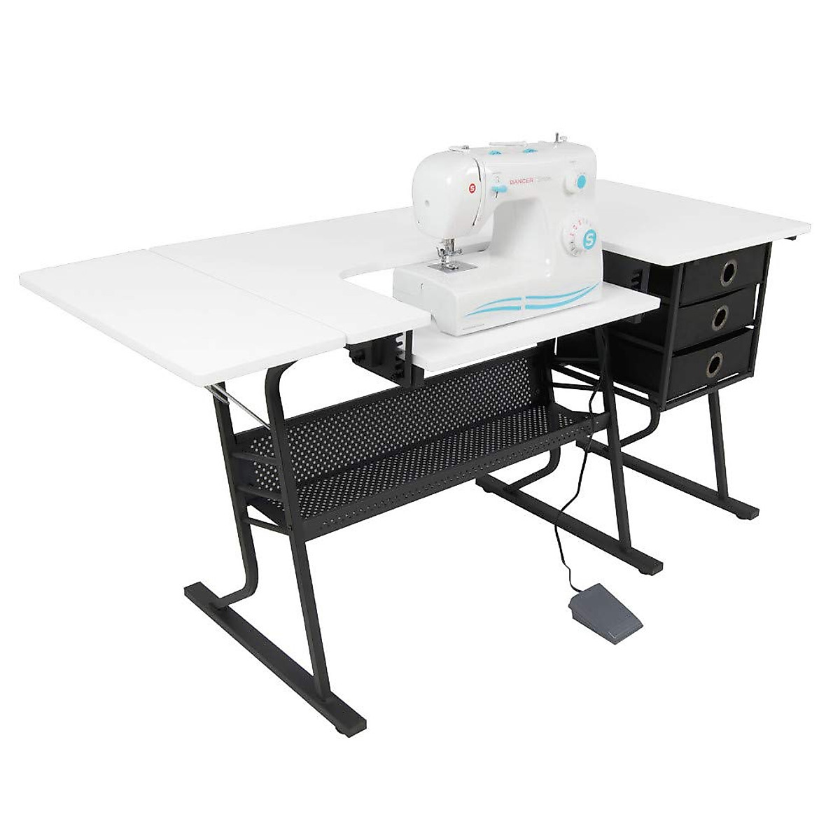 Sew Ready Eclipse Hobby Sewing Center Craft Table Sturdy Computer Desk with Drawers in Black/White, 13362