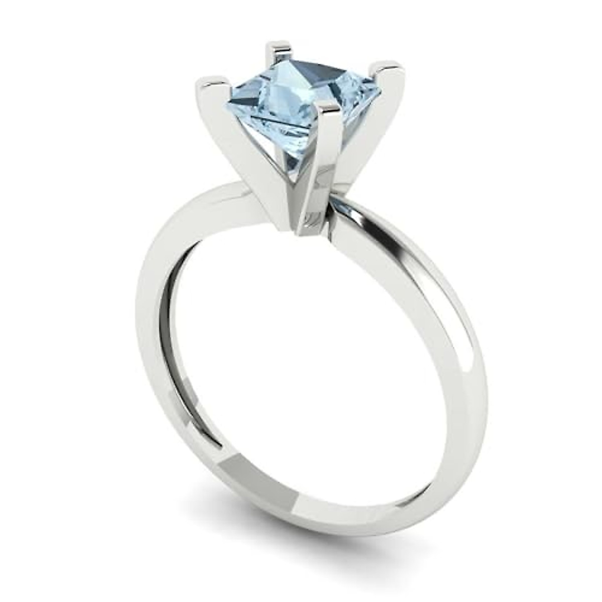 Clara Pucci 1.0 ct Princess Cut Solitaire Natural Sky Blue Topaz gemstone Bridal Designer Anniversary Engagement Ring 14k White Gold