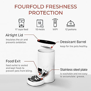 ABRCT Camera Automatic Cat Feeder, Voice and 1080HD Video Recording Cat Food Dispenser, Timed Cat Feeder with Desiccant Bag, Smart Cat Pet Feeder with Dual Power Supply (White)